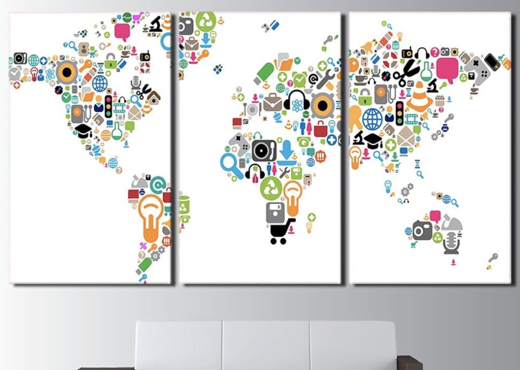 Cuadro Mapa del mundo hecho con logotipos • Cuadros Tabloide